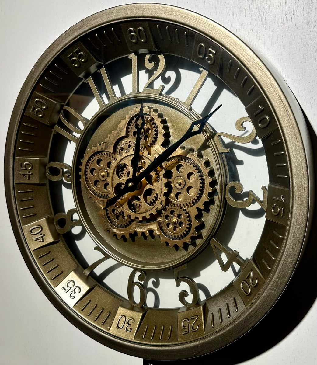 46 cm Wanduhr Brüssel 46 cm mit Animation antik-silber messing drehende Zahnräder Industrial ...