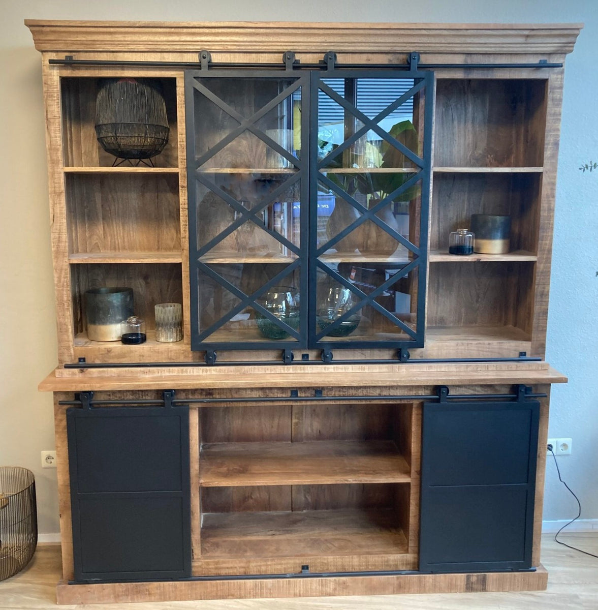 XXL Buffetschrank Bombay Mangoholz natur massiv Industrial Style 200 cm ...