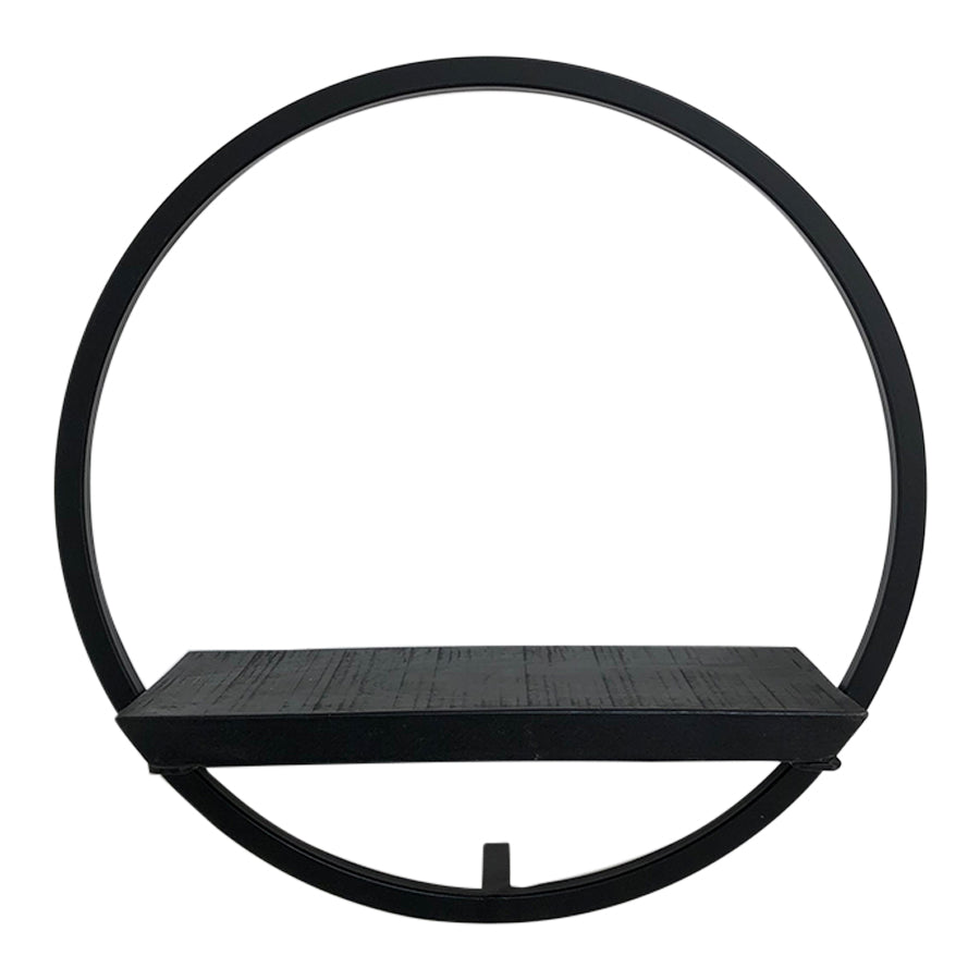 Wandregal Rund M 35cm schwarz Industrial Möbel Mango Holz Metall ...